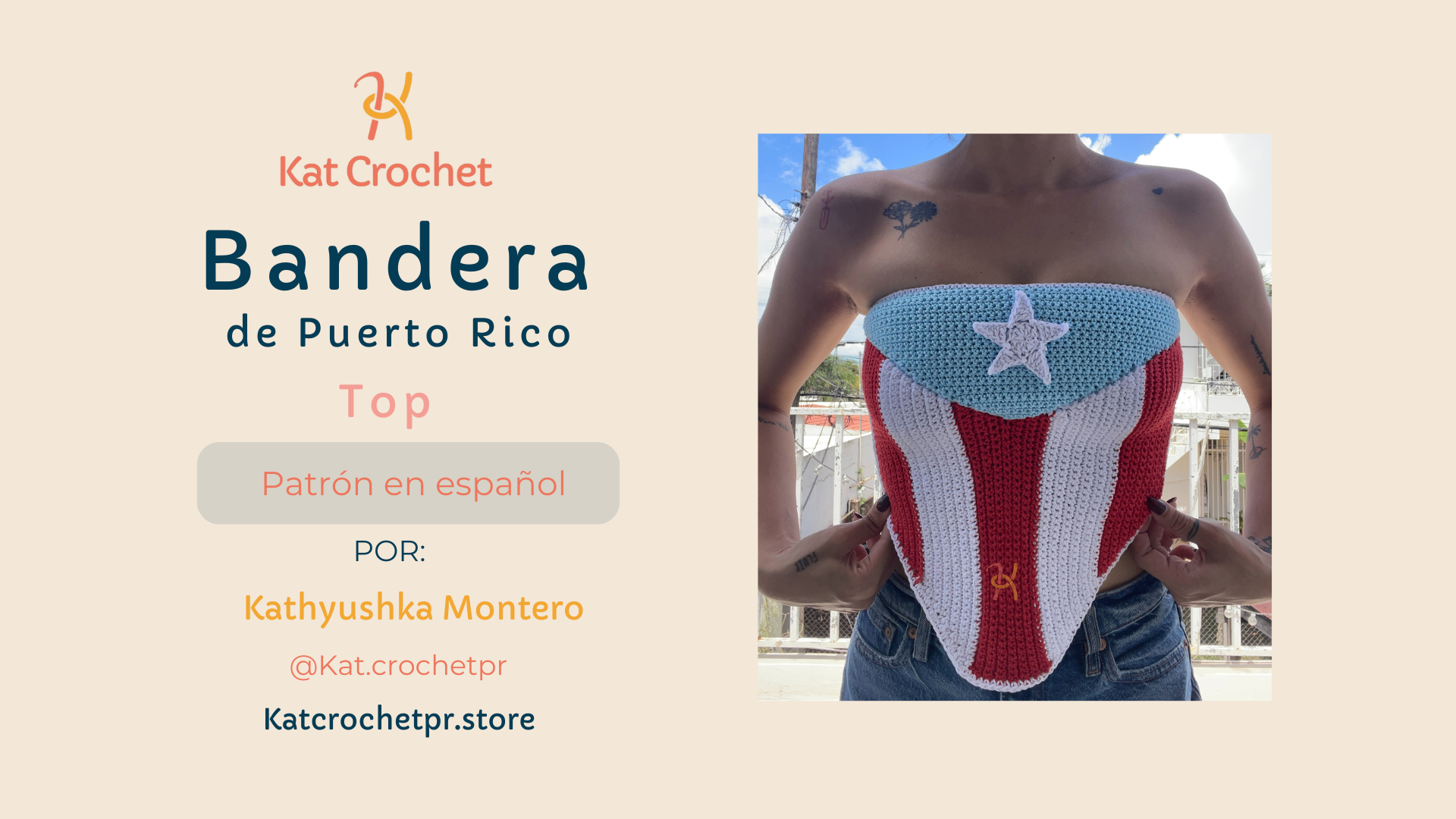 Top Bandera Puerto Rico – Patrón Digital en español PDF – KAT CROCHET